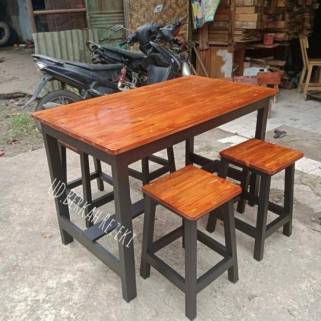 Jual 1 Set Meja Makan Cafe/Resto Serat Kayu Jati Belanda Non Cod Fauofficial | Shopee Indonesia