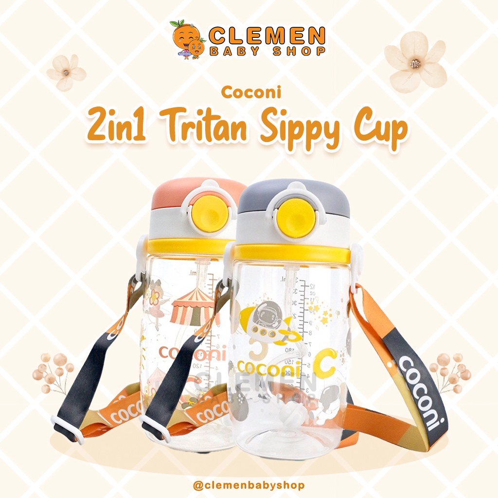 Jual COCONI Tritan Sippy Cup with Strap 350ml | 360 Gravity Straw Baby ...
