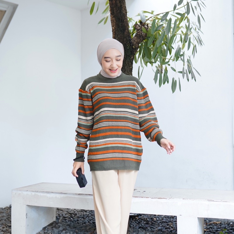 Jual SWEATER KNIT PAULA KODE FK / RAJUT PREMIUM / ATASAN WANITA / RAJUT GARIS GARIS | Shopee ...