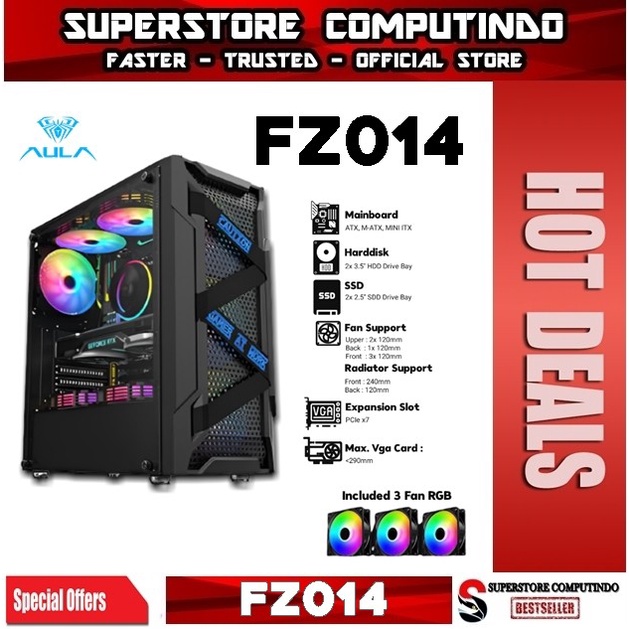 Jual Gaming Case Aula FZ014 | Include 3x RGB Fans | Support ATX /Micro ...