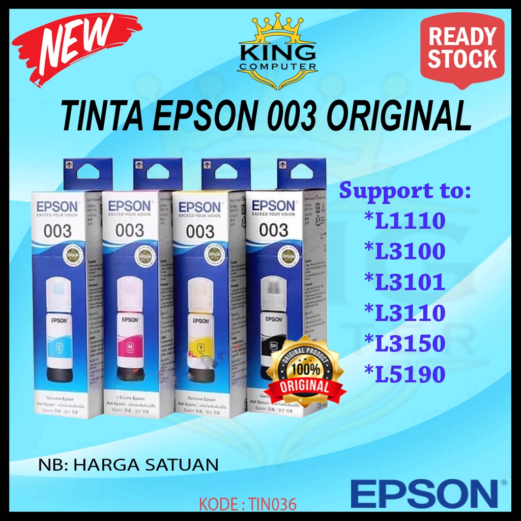 Jual Tinta Printer Epson Original T003 L1110 L3100 L3101 L3110 L3150 ...