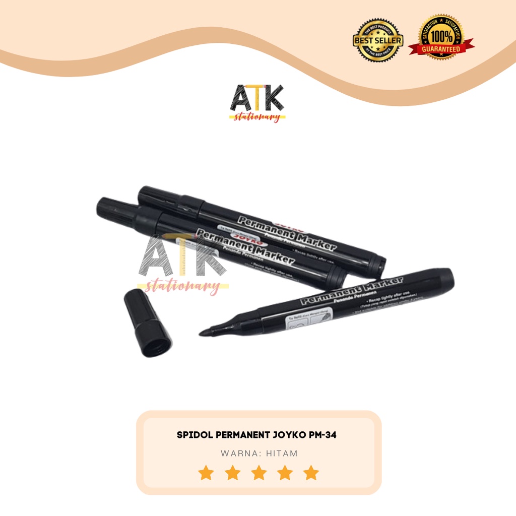 Jual Spidol Permanent Marker Joyko PM-34 , Spidol Round Tip Refillable ...