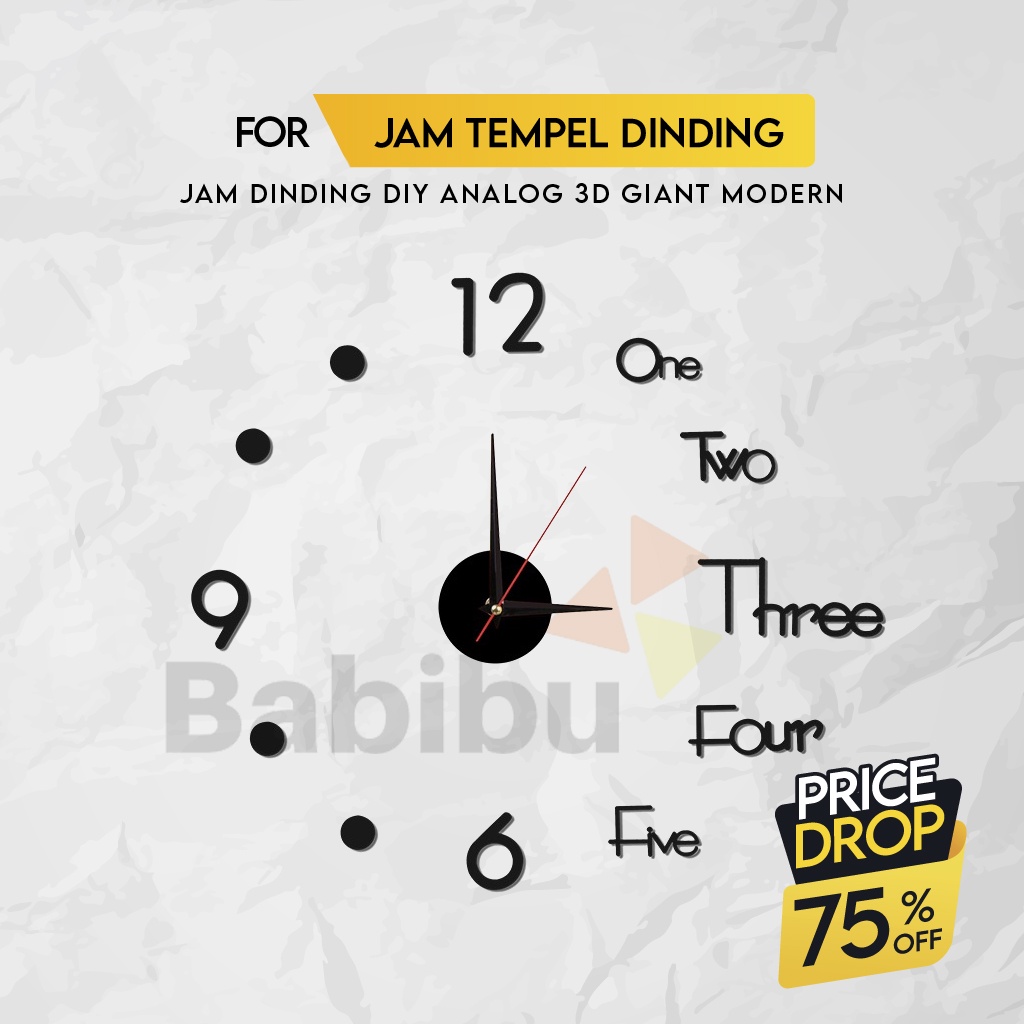 Jual Jam Dinding DIY / Jam Tempel Dinding Analog 3D Giant Modern Clock ...