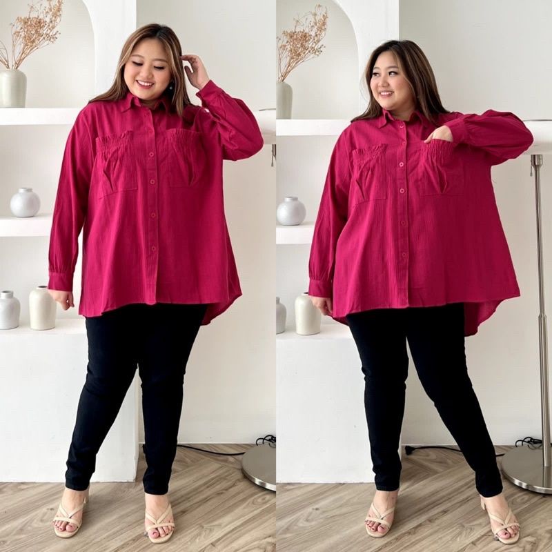 Jual kemeja crinkle big size KK ld 120 - 140 cm/atasan kemeja jumbo crinkle ld120-ld 140cm ...