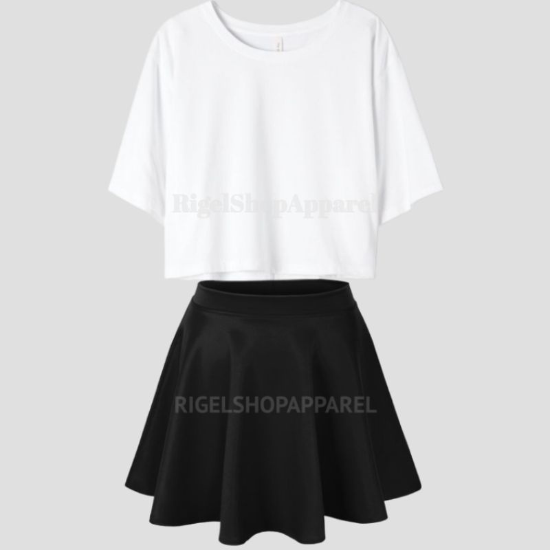 Jual Setelan Rok Kaos Crop Wanita Polos AllSize Dan Big size Set Rok ...