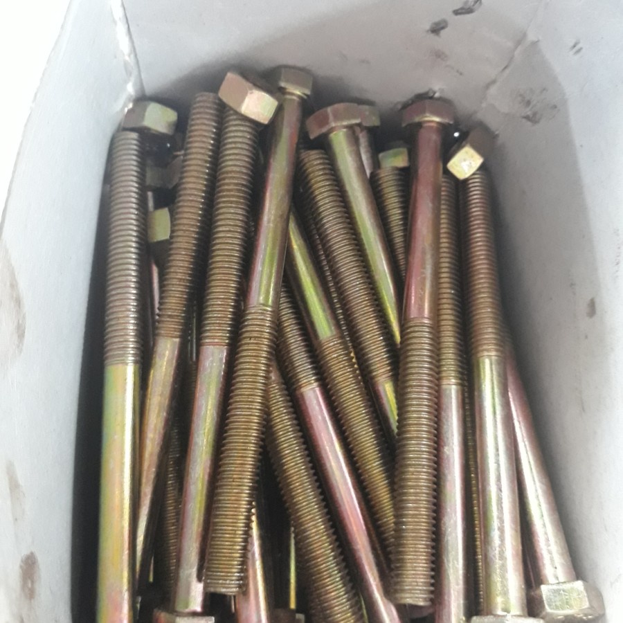 Jual Baut + Mur besi 8x150 /BN kuning drat halus/kunci 12/(per pcs ...