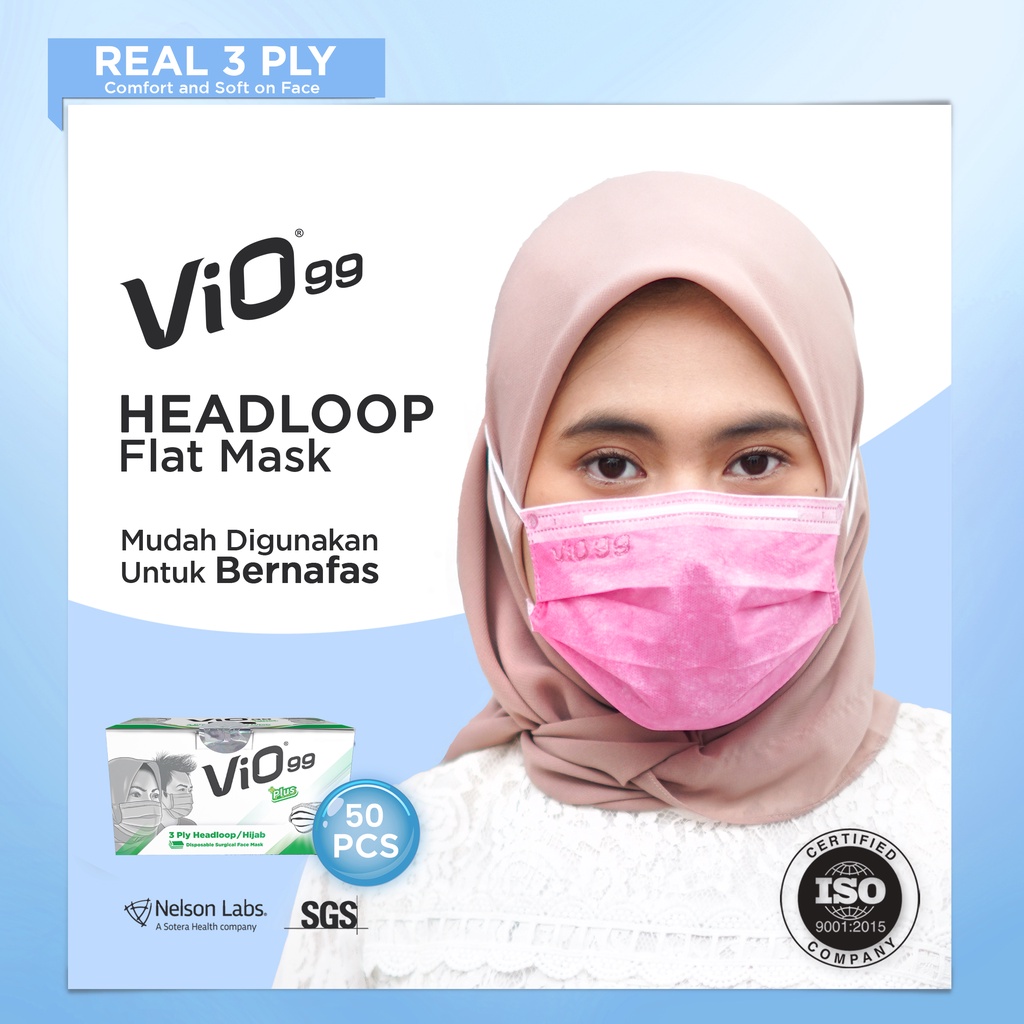 Jual VIO Hijab Plus Mask '50S 3 ply Pink masker medis 99% | Shopee ...