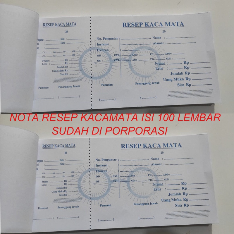 Jual Nota RESEP Pembelian Kacamata Plus Minus Cylinder Frame isi 100 ...