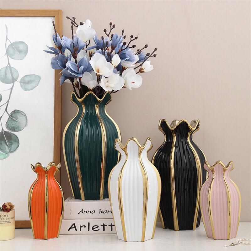 Jual Gold Plated Ceramic Vas keramik estetik Vas bunga unik Putih White ...