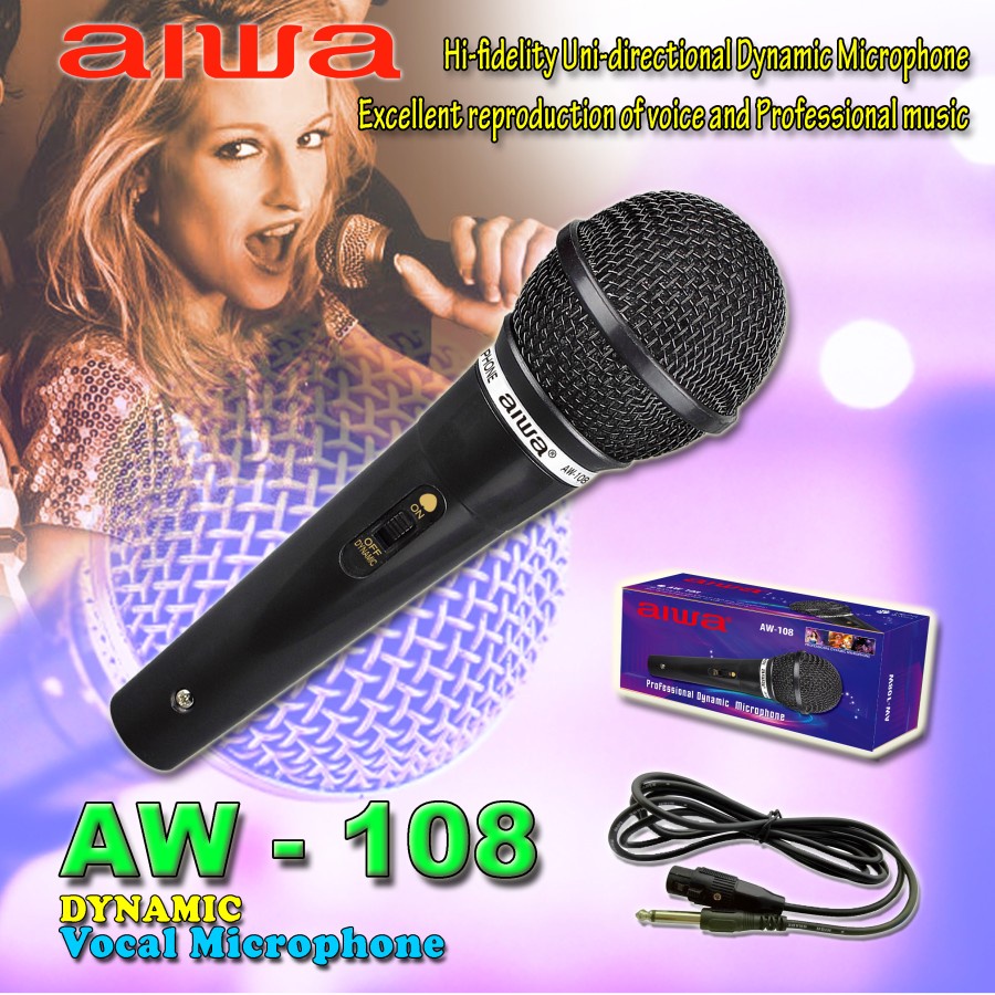 Jual AIWA microphone Mic kabel AW 108 /AW 200 Mikropon suara mantap ...