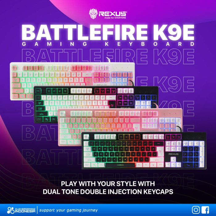 Jual Rexus Battlefire K9E V2 Rainbow LED Fullsize - Keyboard Gaming ...