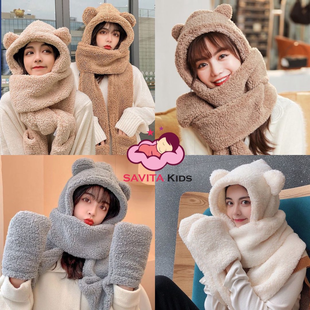 Jual Topi jennie/topi jennie bulu beruang/long syal/model beruang lucu ...