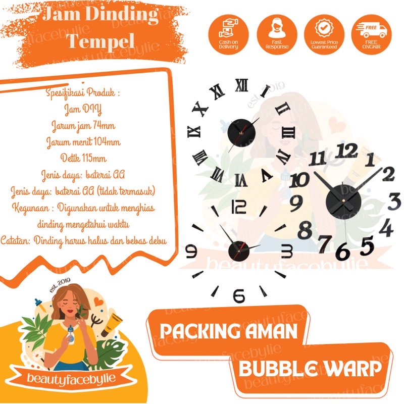 Jual Jam Dinding Tempel DIY Romawi Analog 3D Giant Modern Clock ...