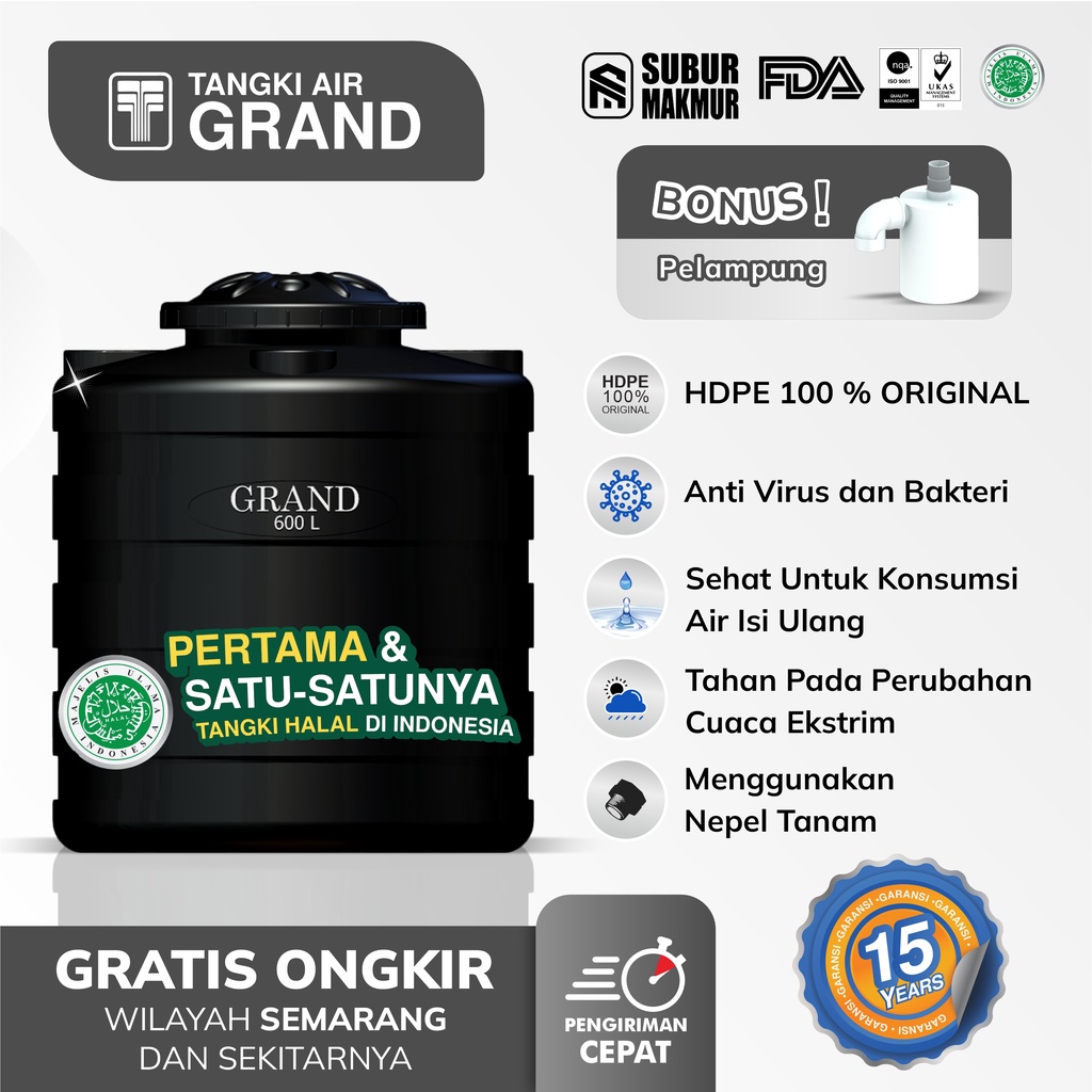 Jual TANGKI HALAL TANDON TOREN AIR GRAND 600 LITER TEDMOND KUAT TAHAN ...