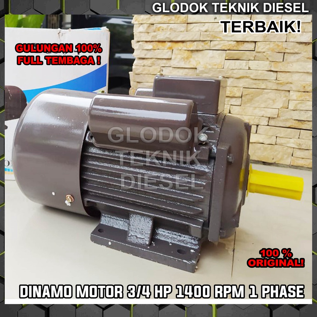 Jual Dinamo Motor 0.75 HP 3/4 PK 1400 RPM 4 POLE 1 PHASE Gulungan FULL TEMBAGA | Shopee Indonesia
