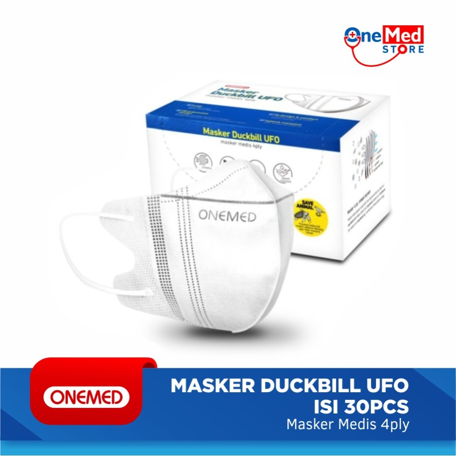 Jual Masker Karet Medis Duckbill UFO Putih 4ply OneMed Box Isi 30 ...