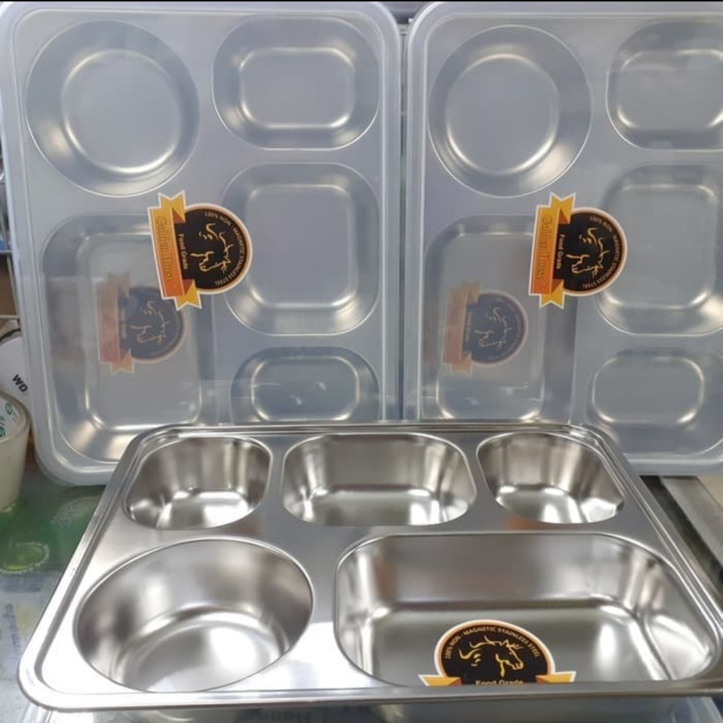 Jual Piring Sekat Prasmanan Stainless Golden Horse + Tutup Plastik ...