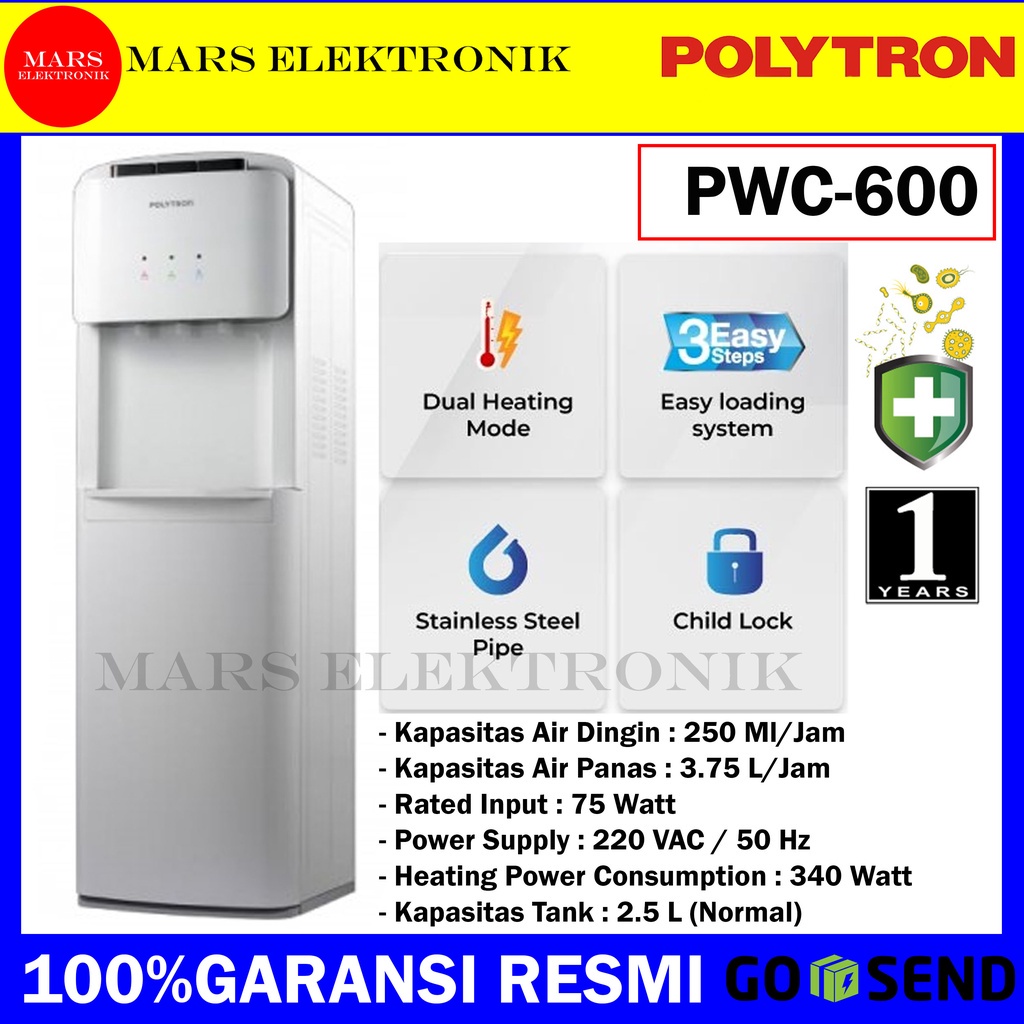 Jual DISPENSER POLYTRON GALON BAWAH PWC 600 / ORIGINAL GARANSI RESMI ...