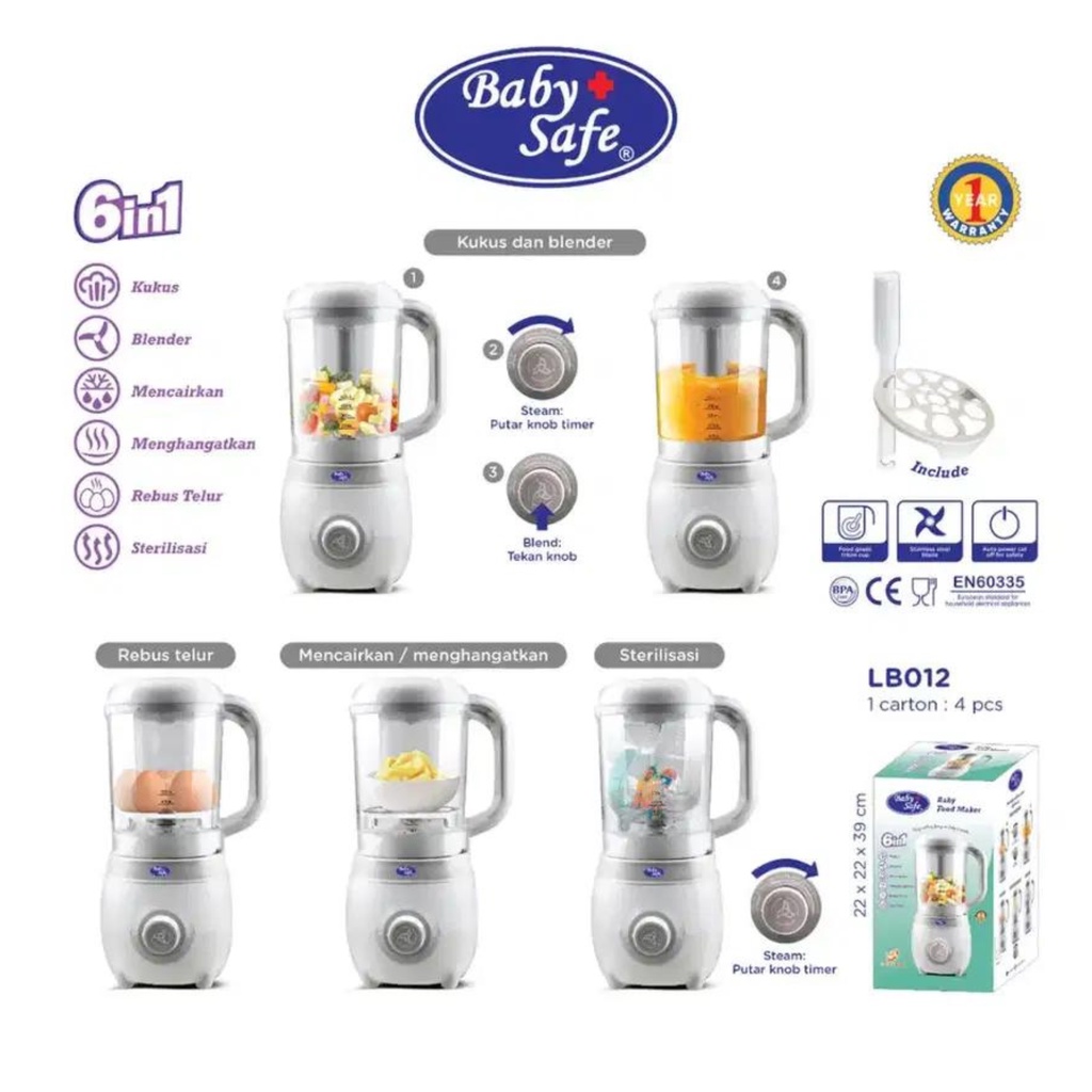 Jual BabySafe Food Maker Processor Steamer blande 6 In1 LB012 | Shopee Indonesia