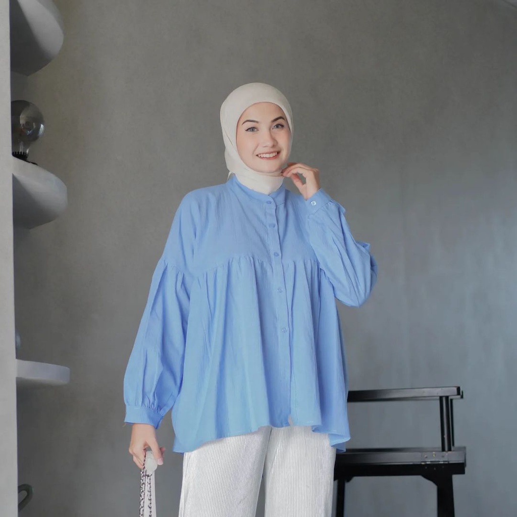 Jual Atasan blouse kemeja serut Oversize Oversized Bumil Friendly Polos ...