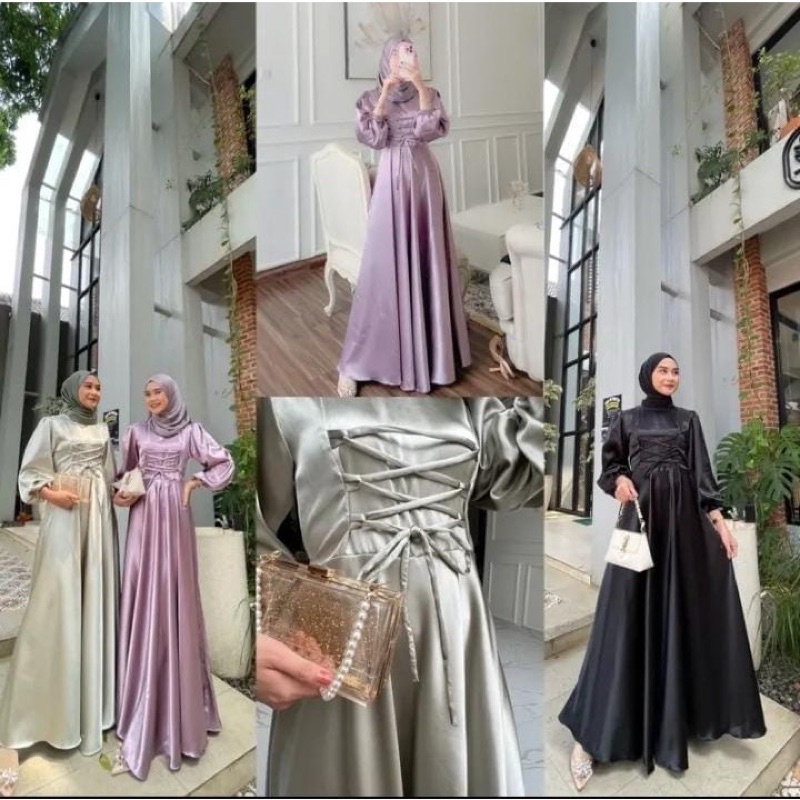 Jual Yasfashion - Gamis Mitha Tali Dress Satin Silk | Shopee Indonesia