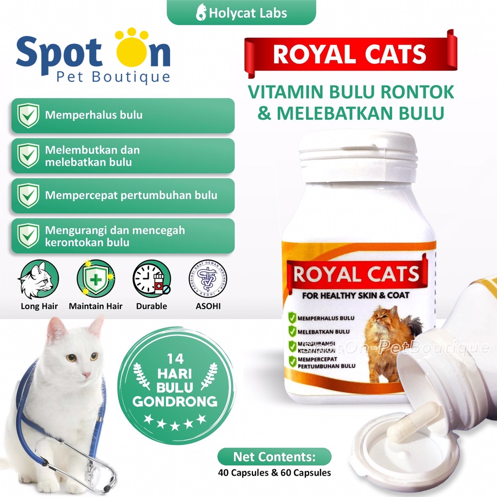 Jual Royal Cats 60 Kapsul, 40 Kapsul, 10 Kapsul | Vitamin Bulu Kucing Healthy Kulit | Mengurangi ...