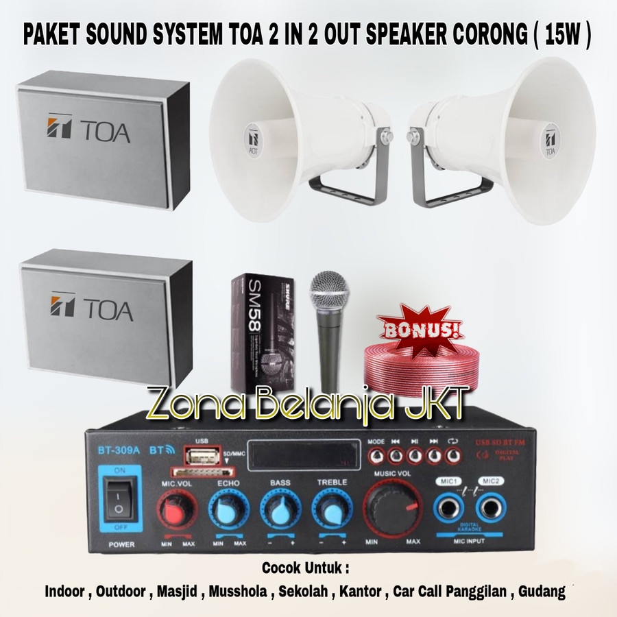 Jual PAKET SOUND SYSTEM TOA MASJID MUSHOLLA 2 IN 2 OUT SPEAKER CORONG TOA 15W ( HEMAT 1 ...