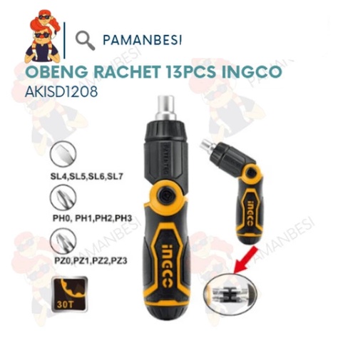 Jual Obeng Rachet 13in1 / Ratchet Screwdriver Set INGCO AKISD1208 ...