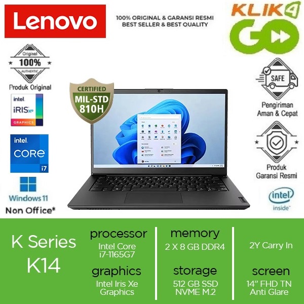 Jual Lenovo K14 Gen 1 (Intel) - i7-1165G7 - RAM 16GB - 512GB SSD - 14" FHD - WIN 11 PRO (NO OHS ...