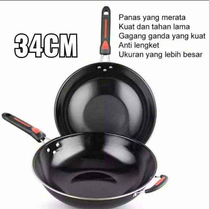 Jual COD Wajan Enamel 34cm Jumbo Teflon Tebal Anti Lengket Penggorengan Kuali Panci GORENG ...