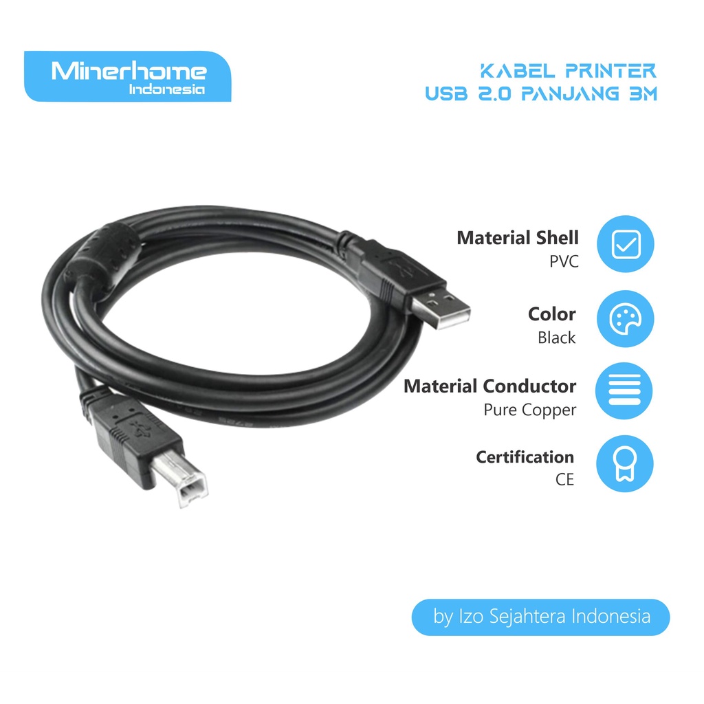 Kabel USB Printer Stabil & Tahan Lama