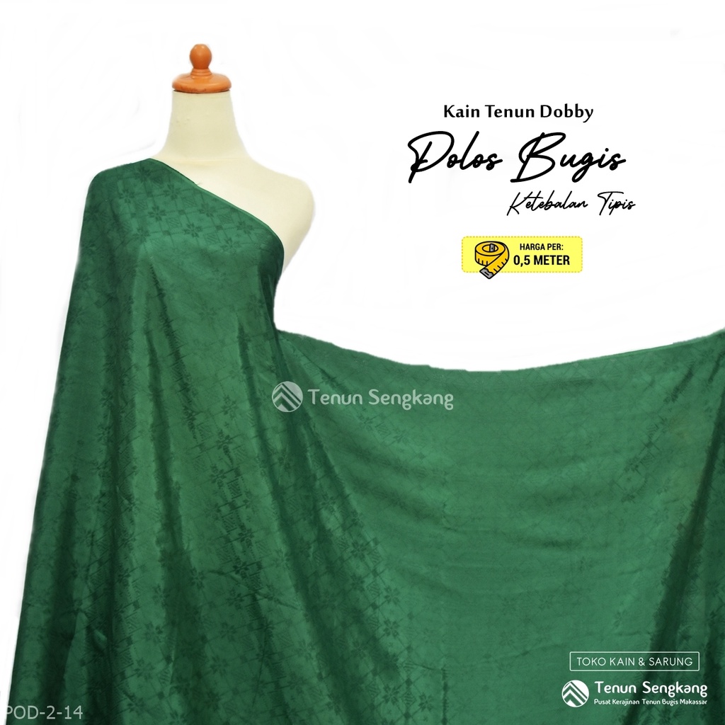 Jual Kain Tenun Dobby Polos Ketebalan Tipis Sutra Bugis Makassar Hijau ...