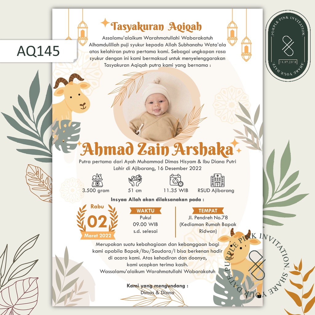 Jual Undangan Digital Aqiqah Tasmiyah Code AQ145 Softfile Tema Kambing ...