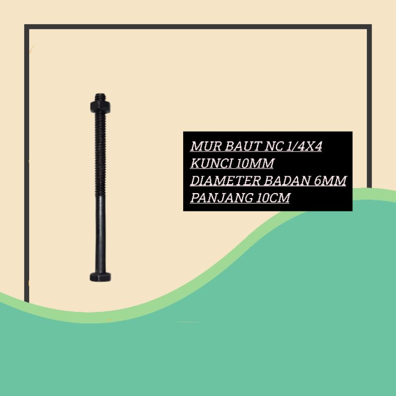 Jual BAUT NC 1/4 X 4 KUNCI 10 PANJANG 10 CM - Baut Mur HITAM NC 1/4X4 ...