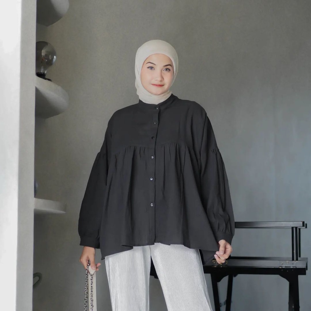 Jual Atasan blouse kemeja serut Oversize Oversized Bumil Friendly Polos ...