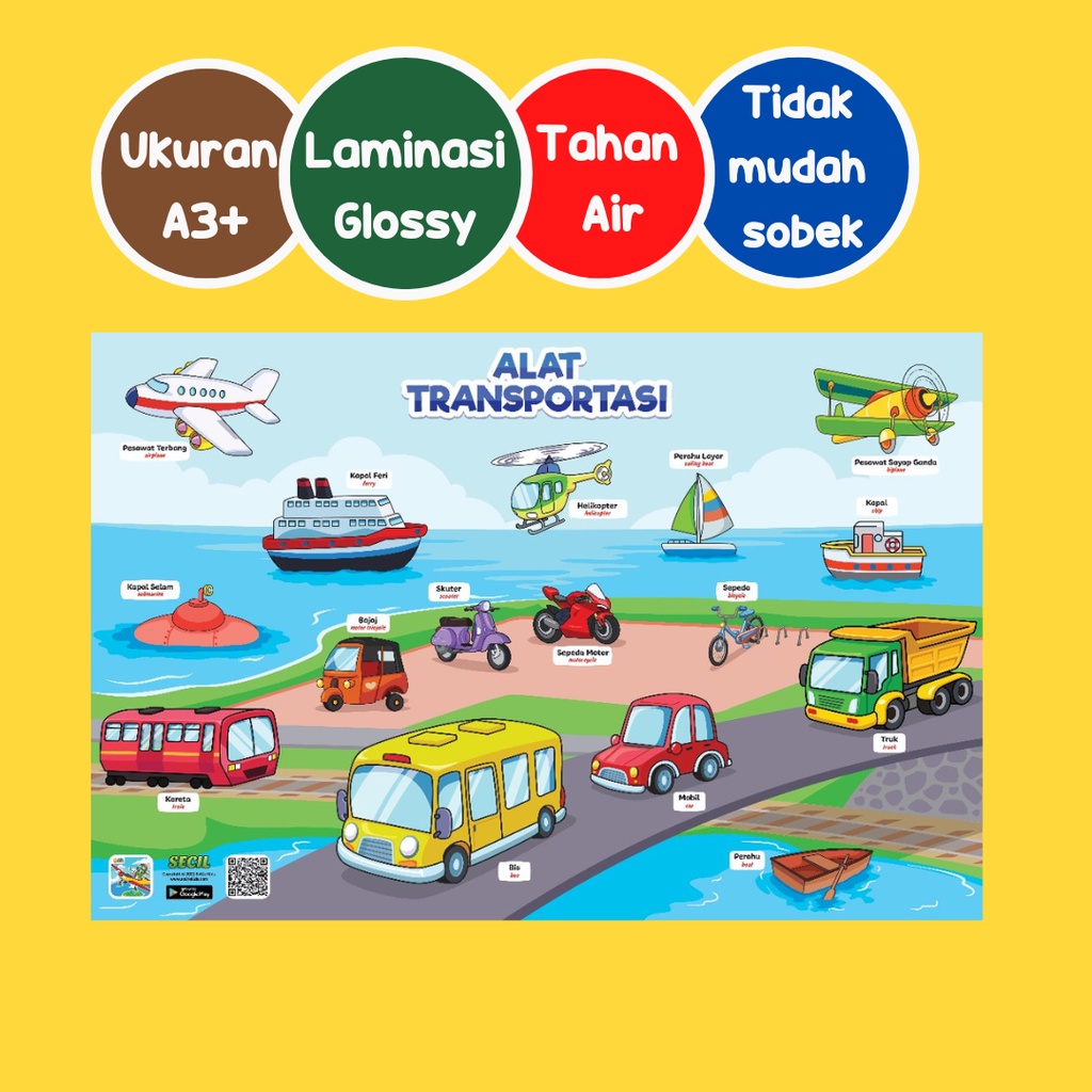 Jual Secil Mainan | Poster Transportasi Mobil Bilingual 2 Bahasa ...