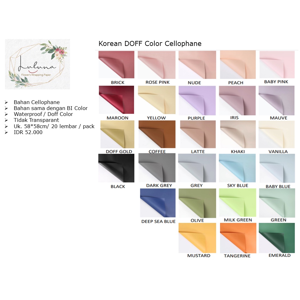 Jual Kertas Bunga / 20 LEMBAR Korean DOFF Color Cellophane/kertas bunga ...