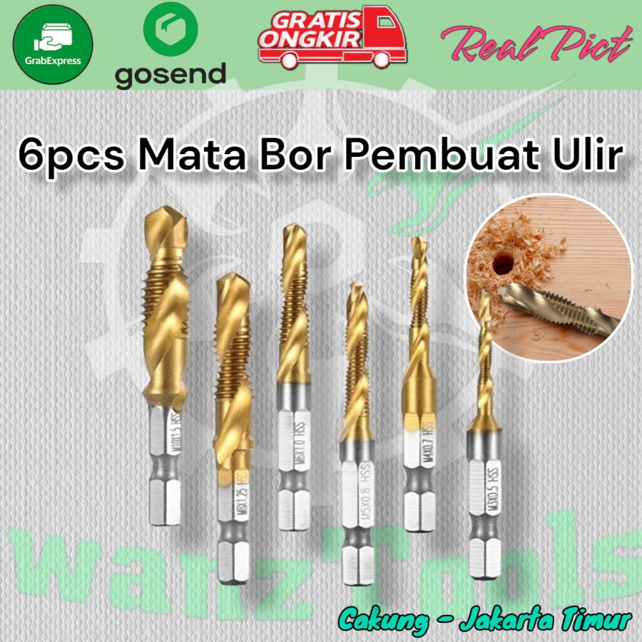 Jual Mata Bor 6PCS Pembuat Ulir Drat Drill Tap Set Hex Twist Spiral ...