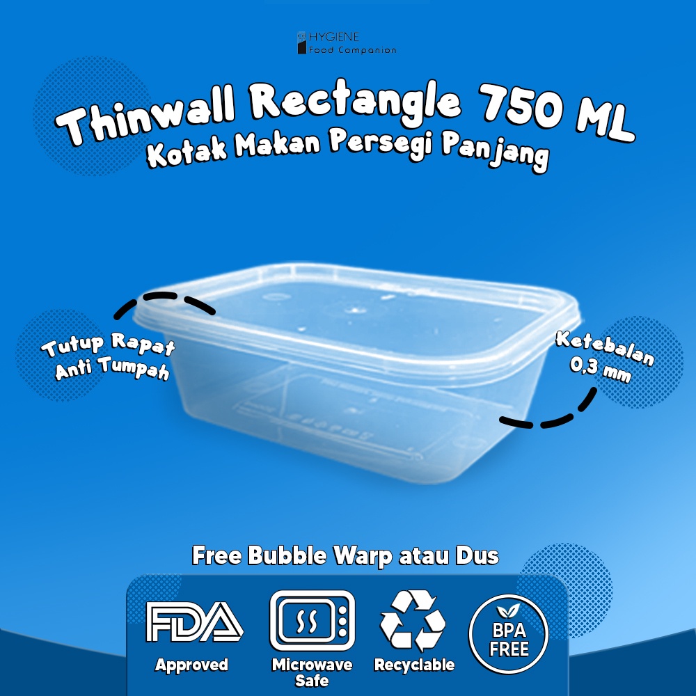 Jual Kotak Makan Plastik Thinwall 750ml Persegi Panjang Food