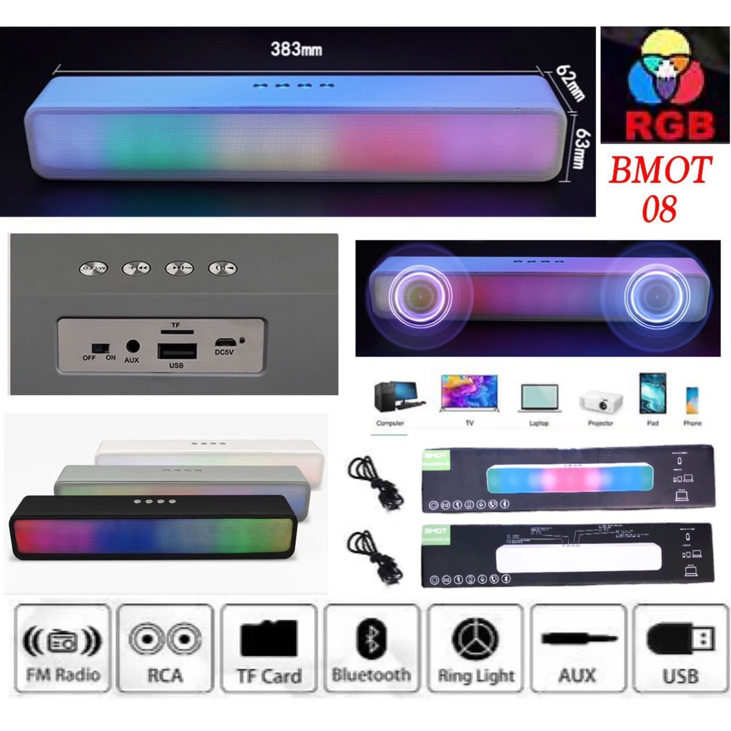 Jual Speaker Bluetooth BMOT-08 LED RGB wireless BMOT08 | Shopee Indonesia