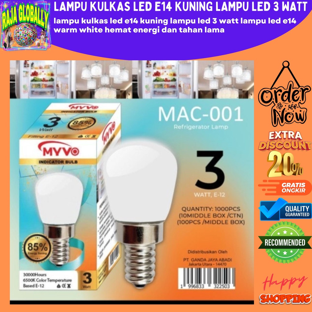 Jual LAMPU KULKAS LED E14 KUNING LAMPU LED 3 WATT LAMPU LED E14 WARM WHITE | Shopee Indonesia