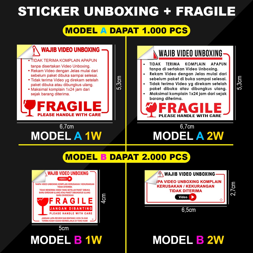 Jual Sticker Video Unboxing per Pack / Sticker Fragile Pecah Belah ...