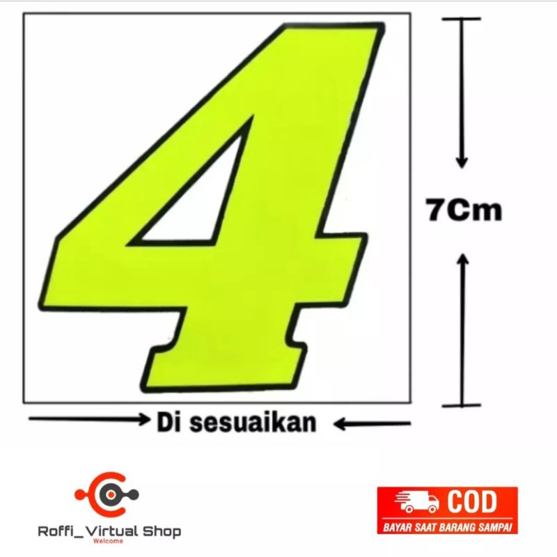 Jual Sticker cutting angka 4 warna kuning stabilo ukuran sesuai gambar ...