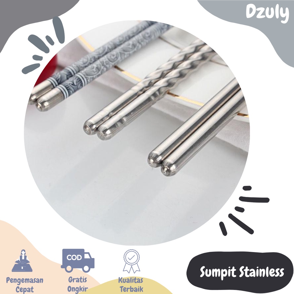 Jual [COD] Sumpit Stainless Stell Ulir 1 pasang/ Sumpit Motif Bunga ...