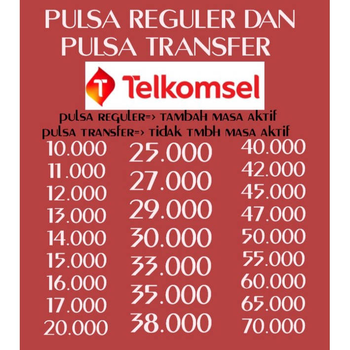 Jual TERMURAH!!! PULSA TRANSFER DAN REGULER TELKOMSEL 10K 15K 20K 30K ...