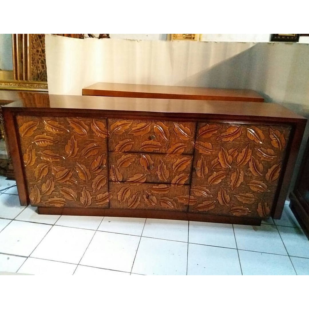 Jual Kabinet Bufet Kayu Jati Model Minimalis Ukiran Daun | Shopee Indonesia