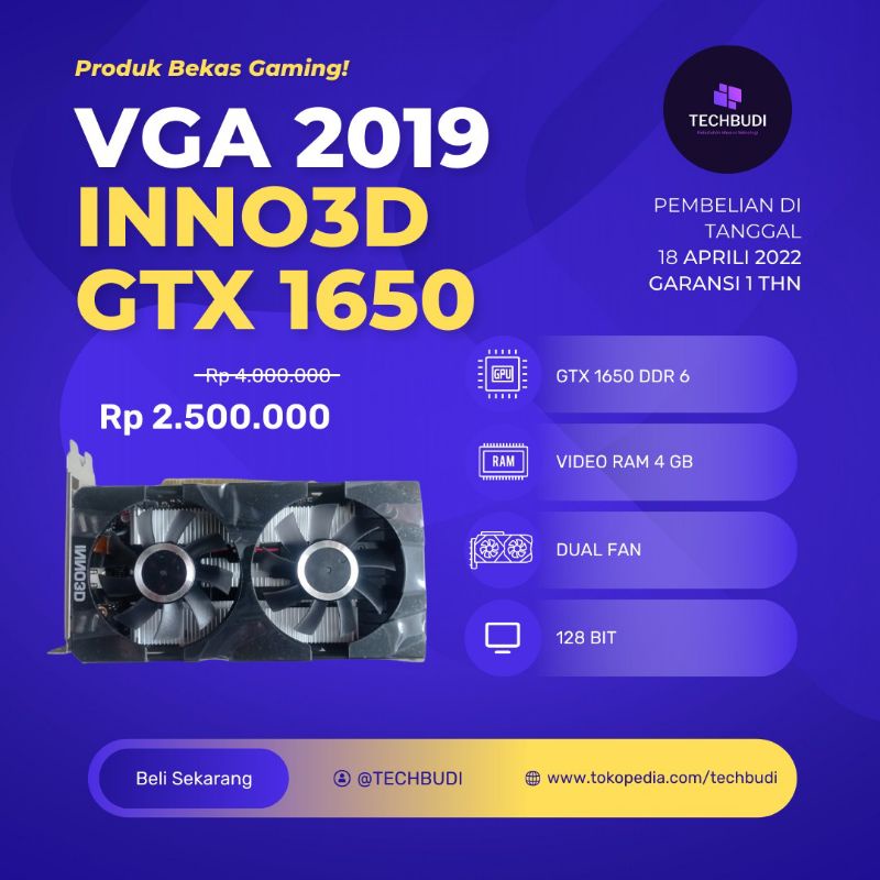 Jual VGA INNO3D GEFORCE GTX 1650 DDR 6, VRAM 4GB | Shopee Indonesia