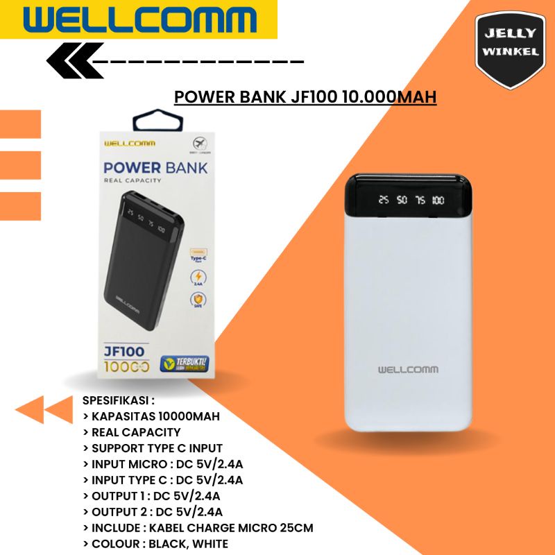 Jual Original Wellcomm Power Bank Dual Output JF100 10000mAh | Shopee ...