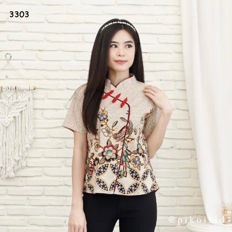 Jual Atasan Cheongsam Batik Merah CNY / Baju Congsam Qipao Sincia Katun ...