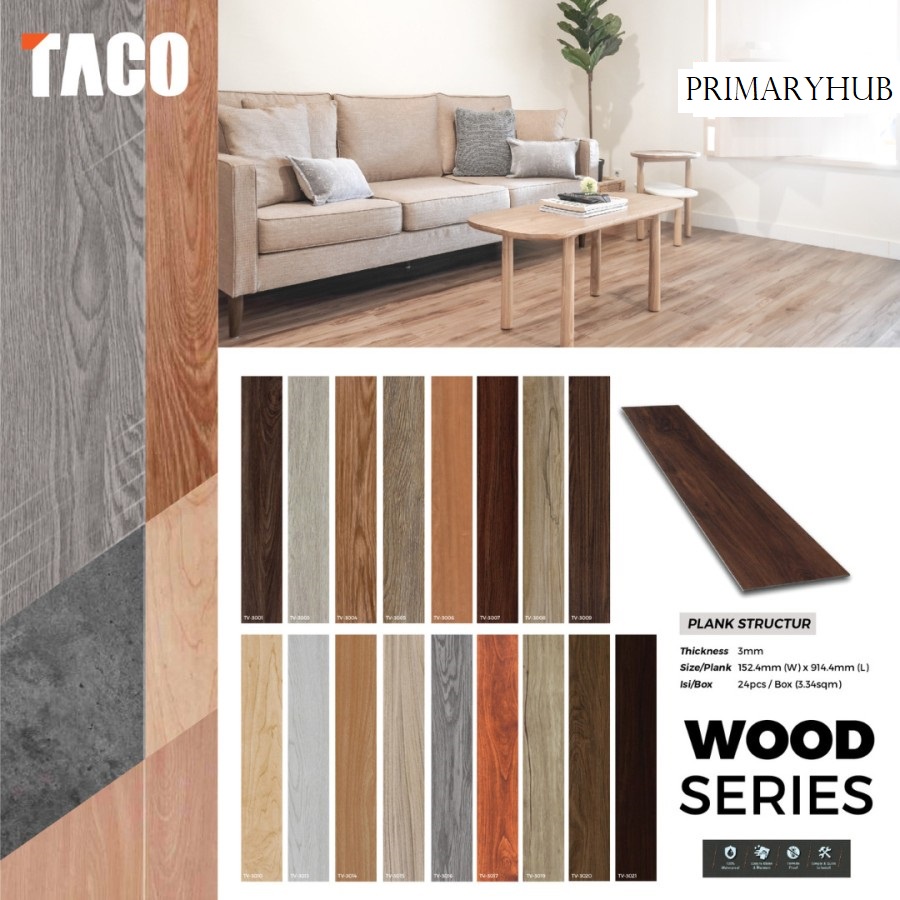 Jual TACO Vinyl Lantai 3mm - Vinyl Plank TACO Tebal 3mm | Shopee Indonesia